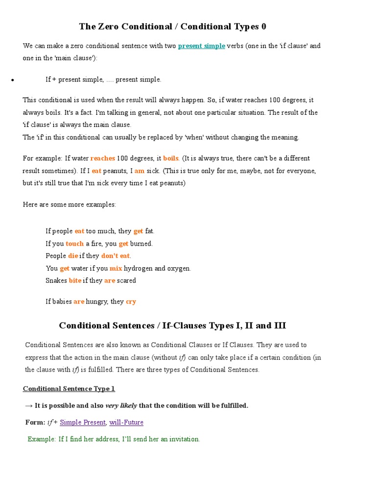 The Zero Conditional / Conditional Types 0: Reaches Boils Eat Am | PDF ...