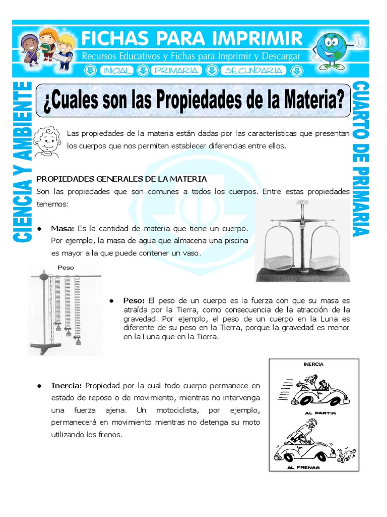 Ficha Cuales Son Las Propiedades de La Materia para Cuarto de Primaria ...