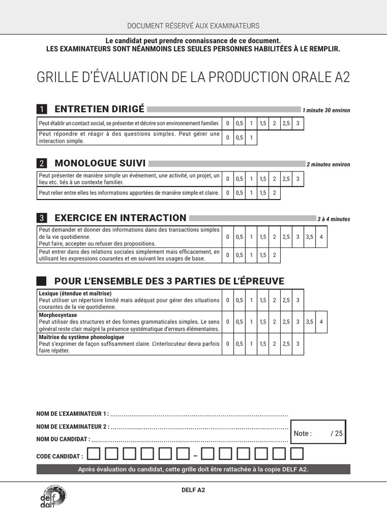 Grille Evaluation Production Orale Delf A2 TP 2