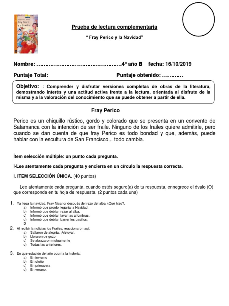 Prueba de lectura: Fray Perico y la Navidad | PDF | Nochebuena | Navidad