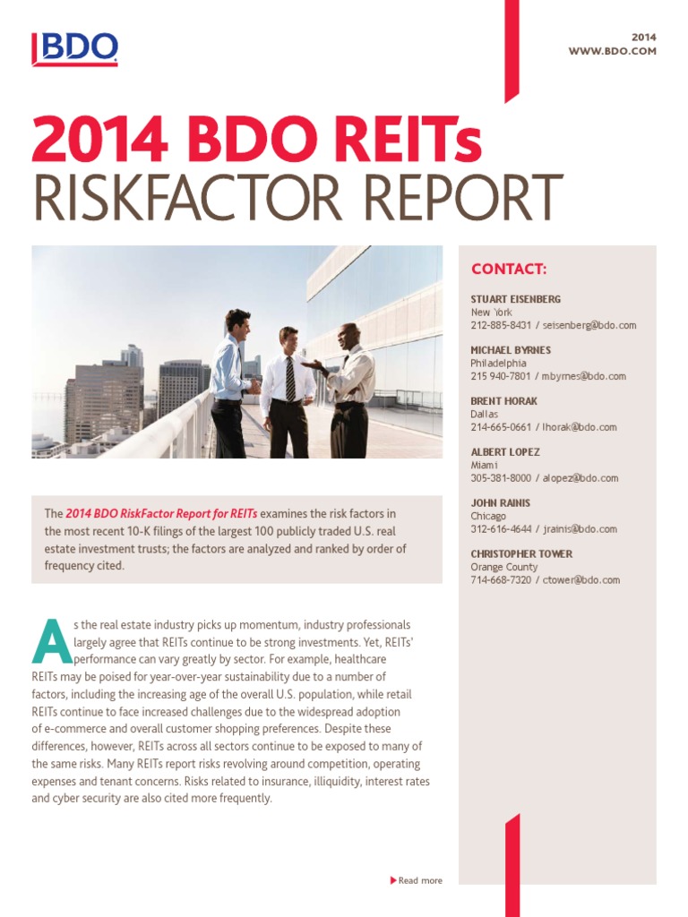 BDO Real Estate RiskFactor Report 2014 | PDF | Real Estate Investment Trust | Taxes