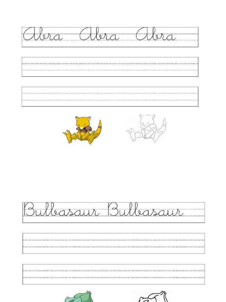 Plantillas de Escritura POKEMON | PDF