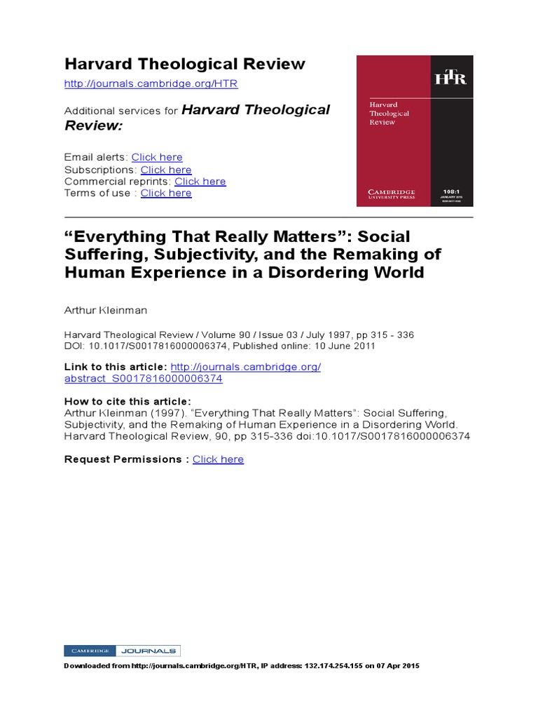Everything That Really Matters: Social Suffering, Subjectivity, and The ...