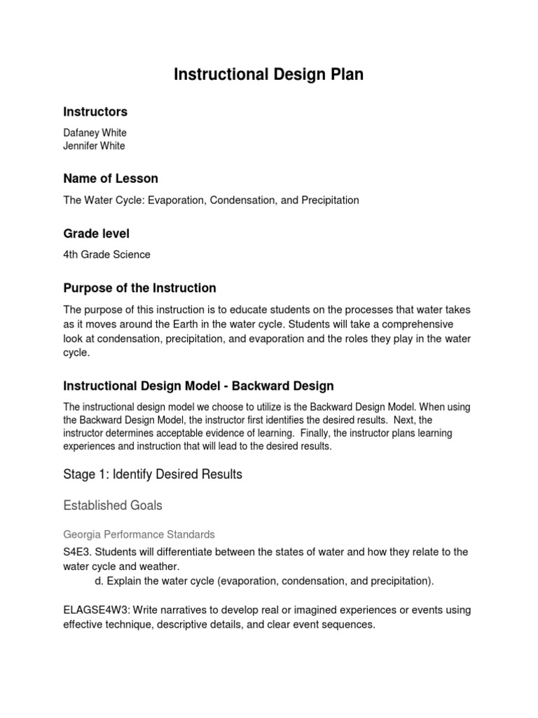 Instructional Design Plan | PDF | Instructional Design | Water Cycle