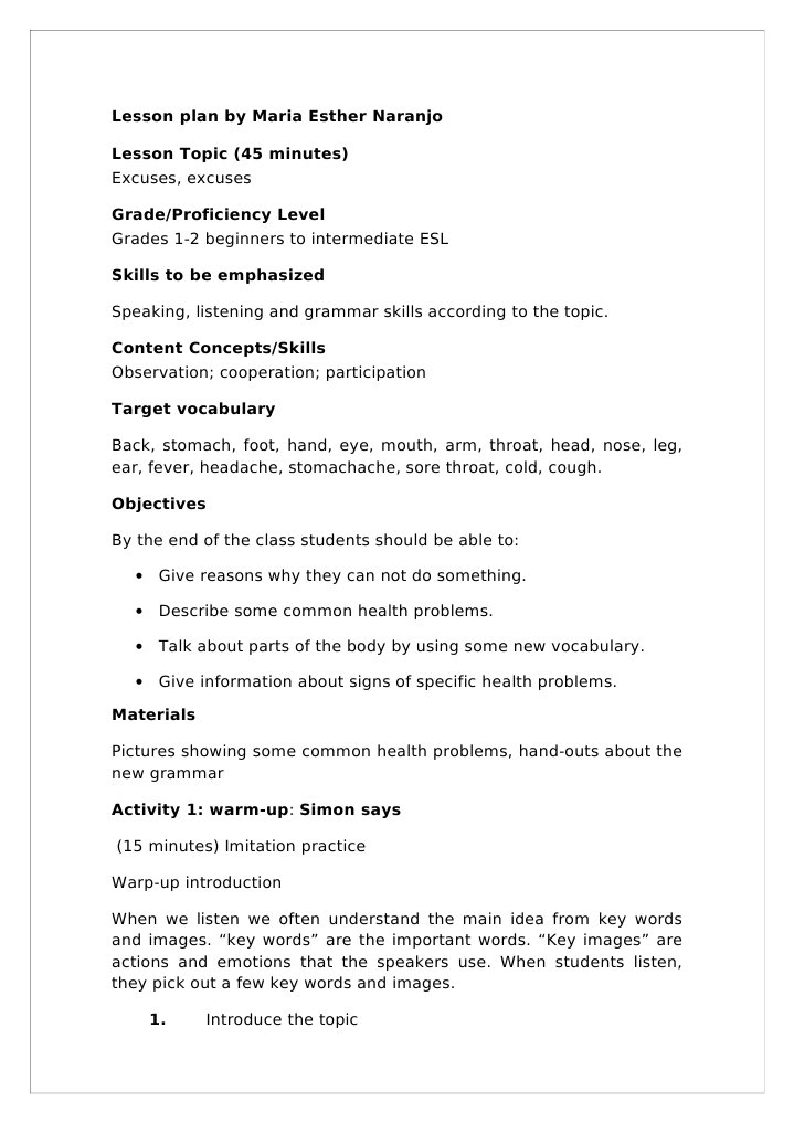 Lesson Plan by Maria Esther Naranjo Lesson Topic (45 Minutes) | PDF