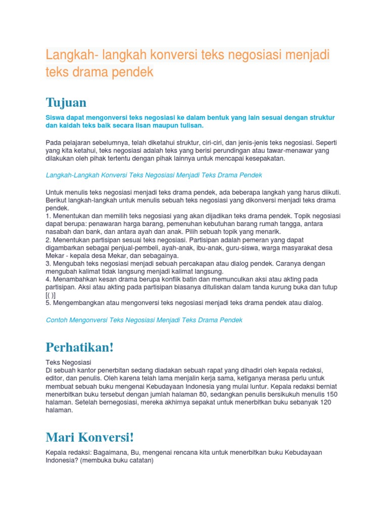 Langkah - Langkah Konversi Teks Negosiasi Menjadi Teks Drama Pendek | PDF
