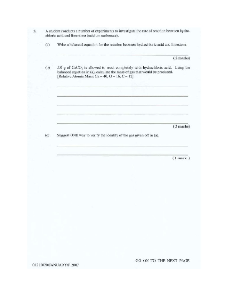 Rate of Reaction Csec Chemistry Past Paper 2005-2018 PDF | PDF