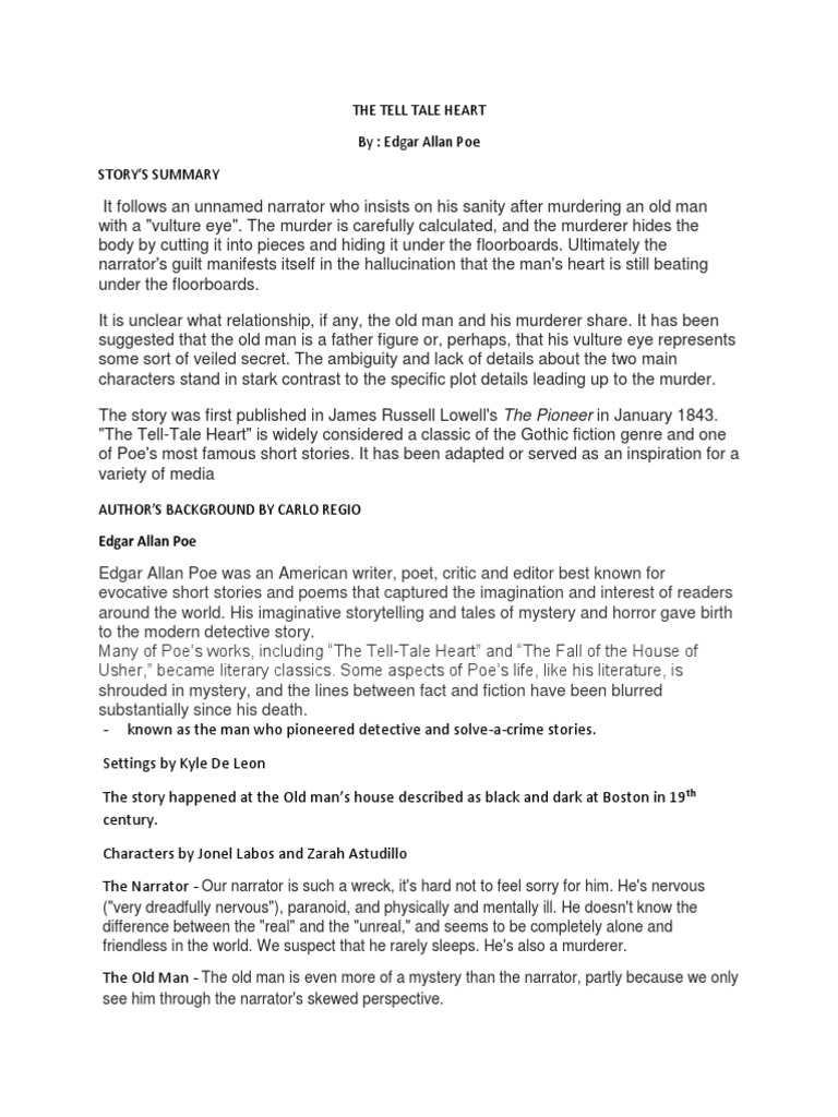 The Tell Tale Heart By: Edgar Allan Poe Story'S Summary | PDF