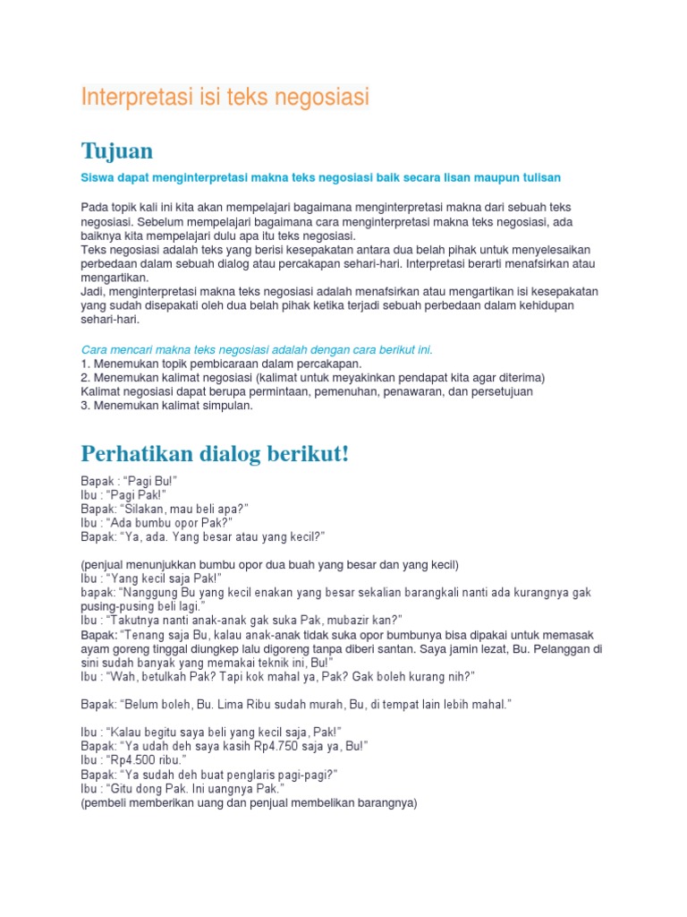 Interpretasi Isi Teks Negosiasi | PDF | Seni & Disiplin Bahasa | Pengembangan Diri