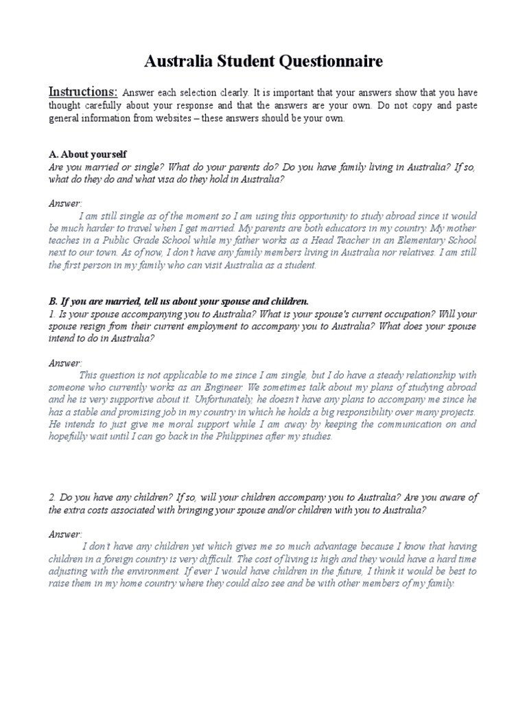 Australia Questionnaire | PDF | International Student | Professor