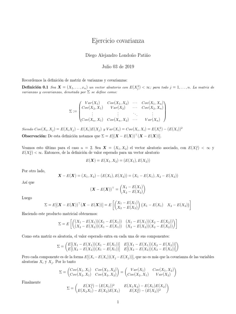 Matriz de Covarianzas: Ejercicio Resuelto | PDF | Covarianza | Vector Euclidiano