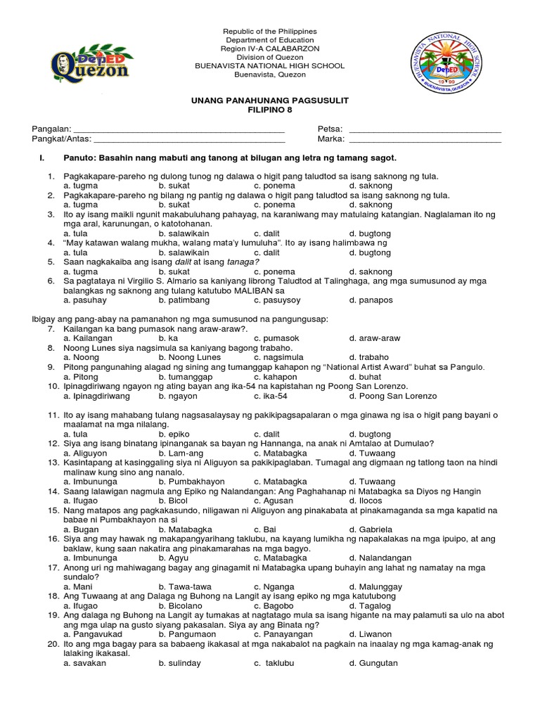 1st Quarter Filipino 8 | PDF