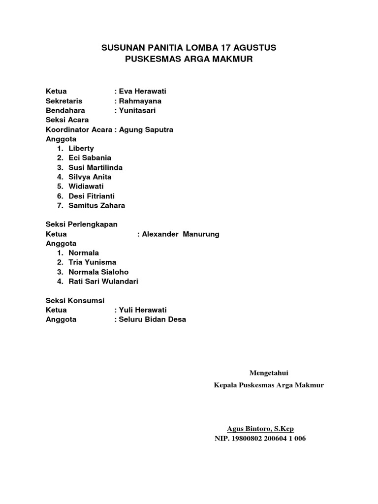 Susunan Panitia Lomba 17 Agustus | PDF