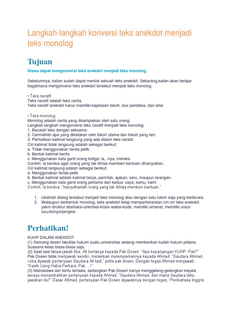 Langkah-Langkah Konversi Teks Anekdot Menjadi Teks Monolog | PDF