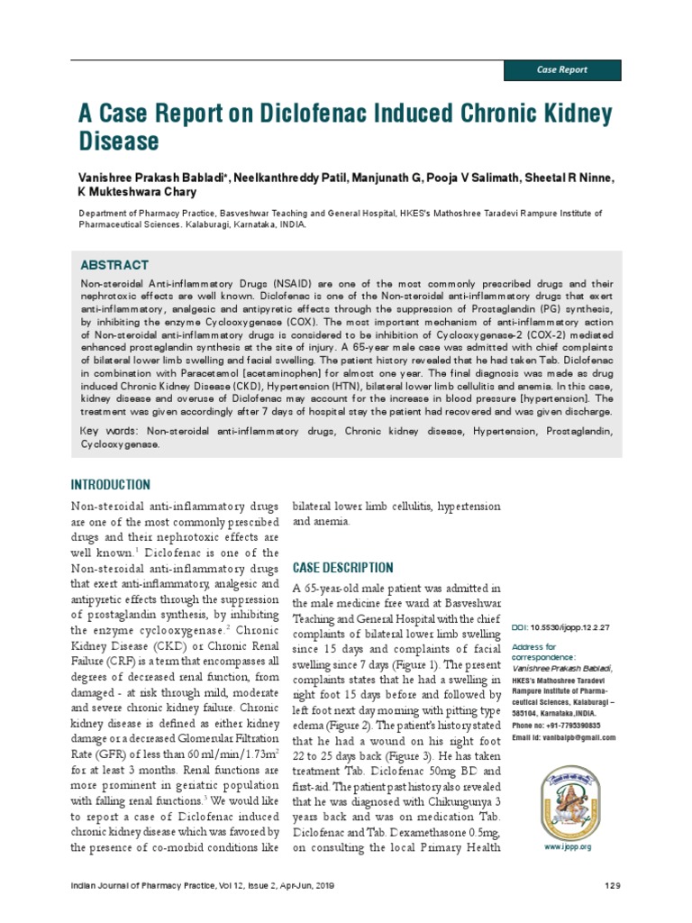 A Case Report On Diclofenac Induced Chronic Kidney Disease | PDF ...