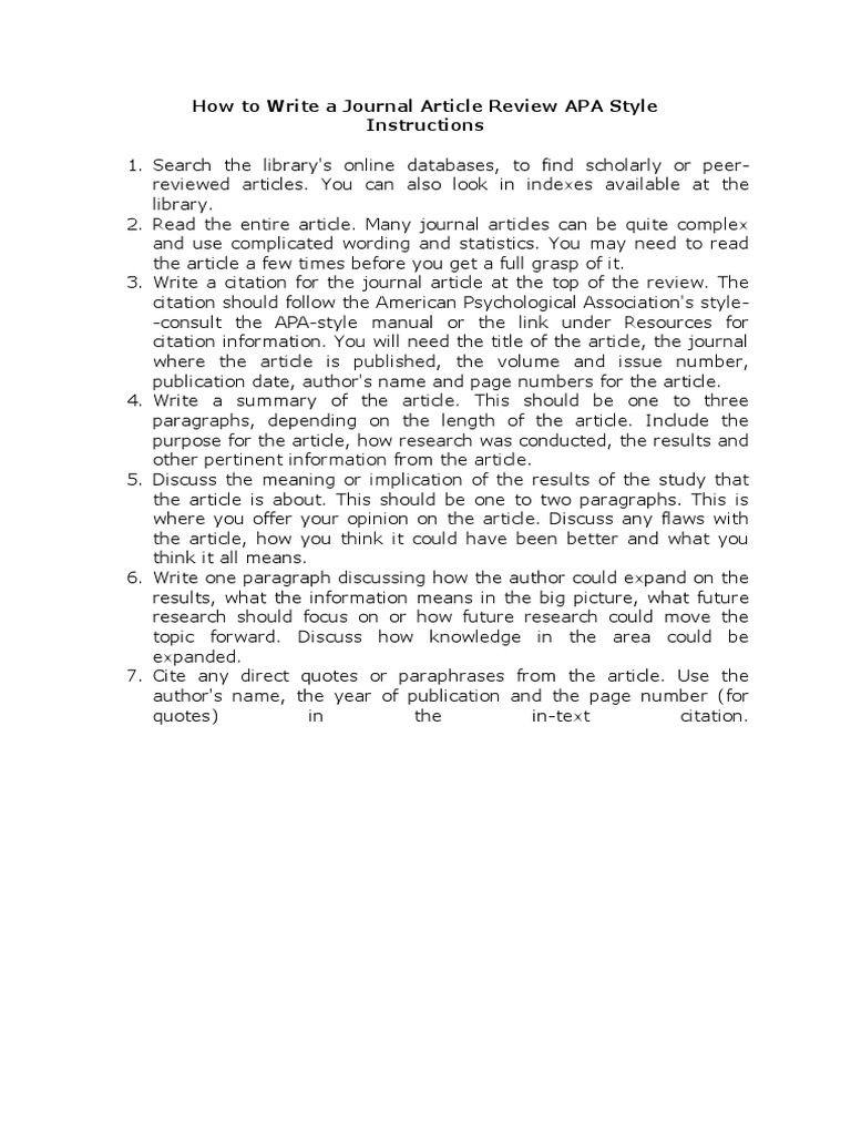 How To Write A Journal Article Review APA Style | PDF | Academic ...