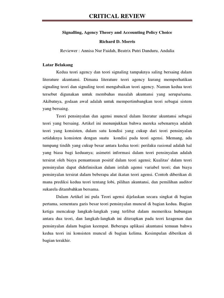 Teori Agency dan Teori Signaling: Hubungan yang Konsisten | PDF