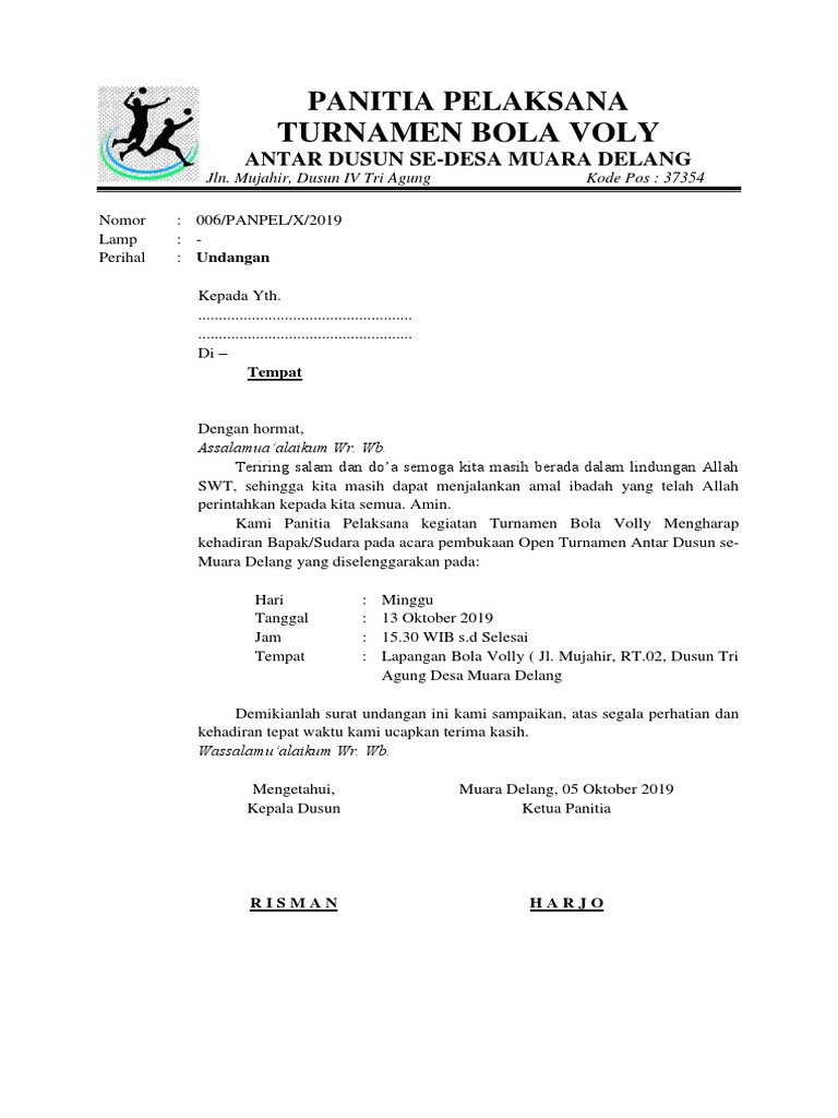 Surat Undangan Pembukaan Turnamen Bola Voly | PDF