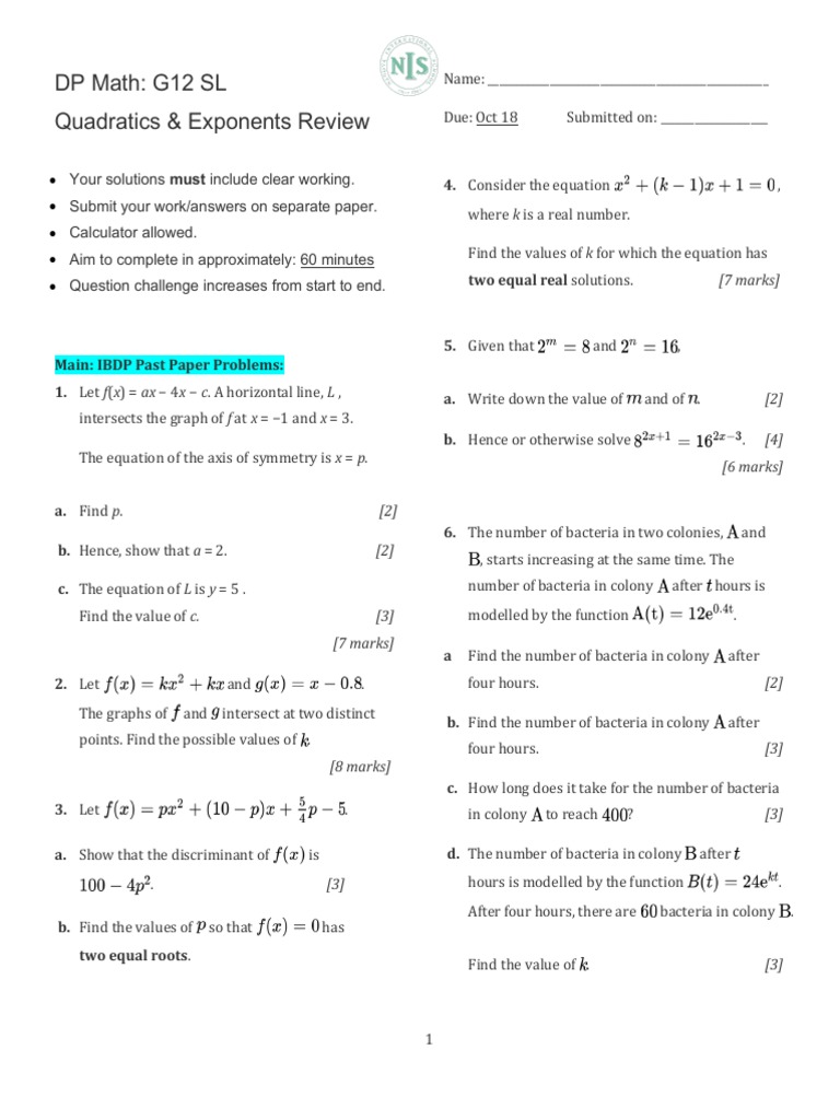 Exponents and Quadratics Review | PDF | Quadratic Equation | Equations
