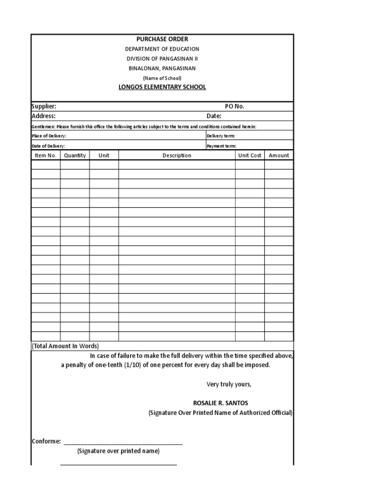 Purchase Order: Department of Education Division of Pangasinan Ii ...