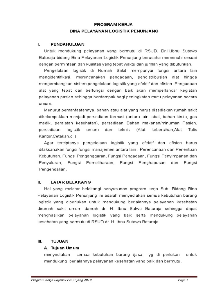 Program Kerja Logistik Penunjang | PDF