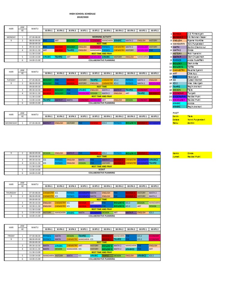 High School Schedule 19-20 | PDF | Physical Sciences | Nature