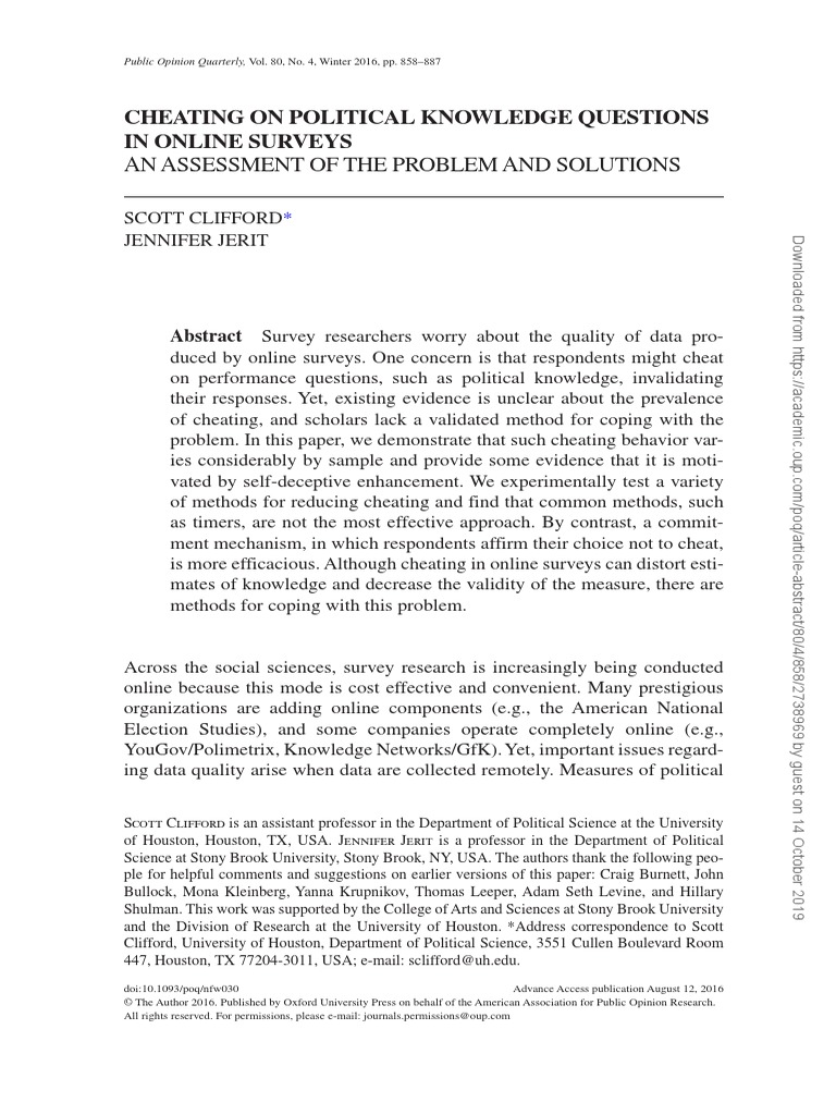 An Assessment of The Problem and Solutions: Cheating On Political ...