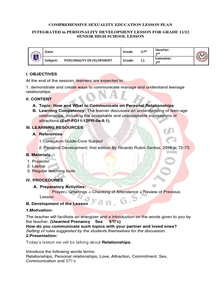 Comprehensive Sexuality Education Lesson Plan | PDF | Sex Education ...