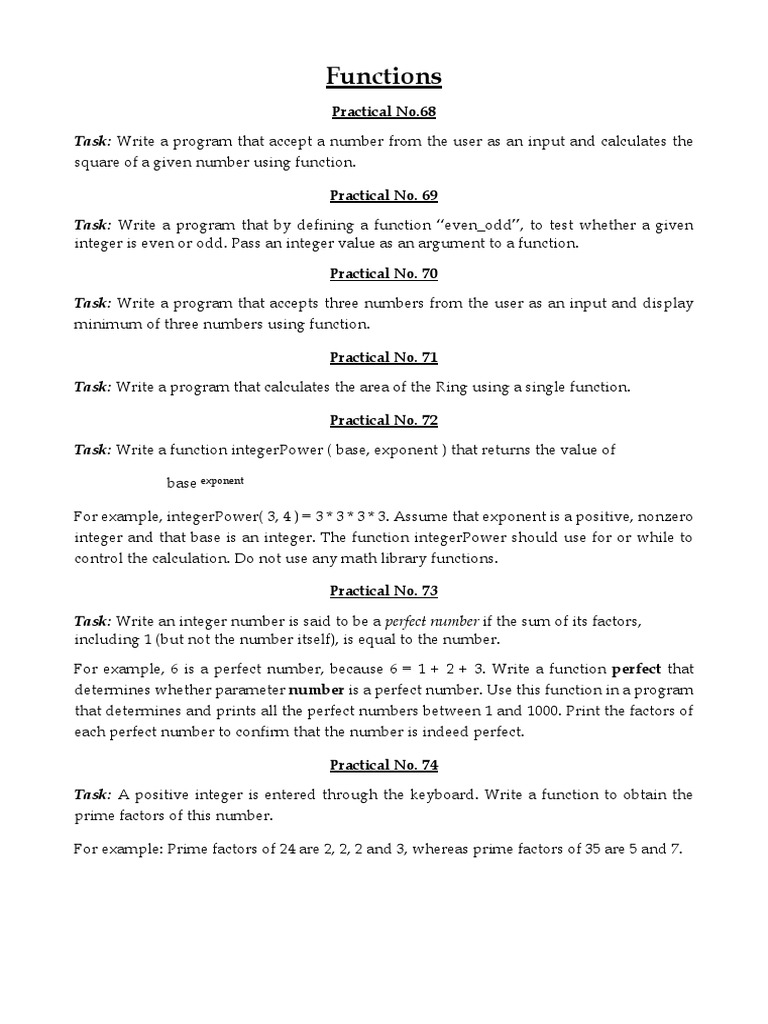 Functions: Practical No.68 | PDF | Matrix (Mathematics) | Parameter (Computer Programming)