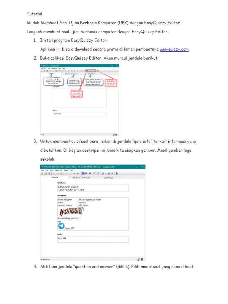 Cara Mudah Membuat Soal Ujian Berbasis Komputer Menggunakan EasyQuizzy Editor | PDF