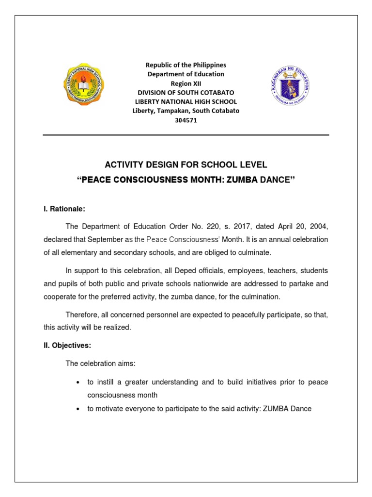 Zumba Activity Design for Peace Month | PDF | Behavior Modification ...