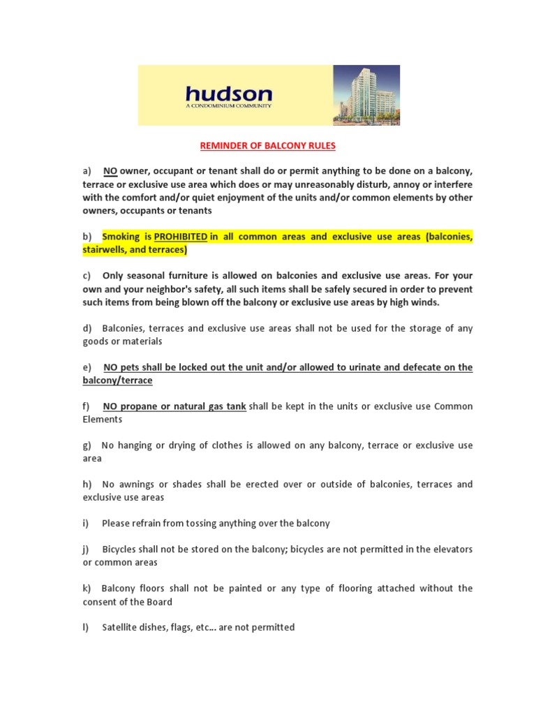 Balcony Rules for Residents | PDF