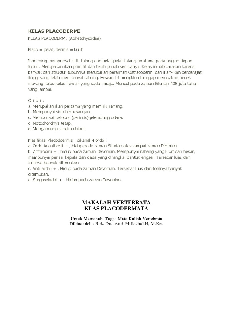 Kelas Placodermi | PDF
