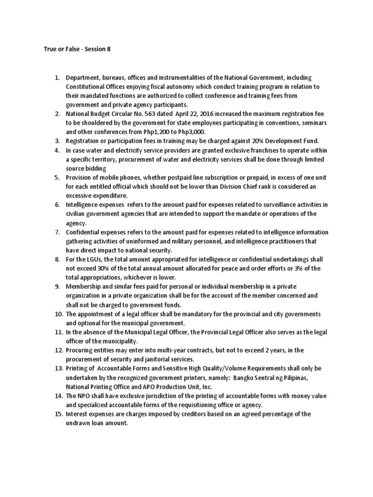 True or False Session 8 W | Download Free PDF | Depreciation | Government