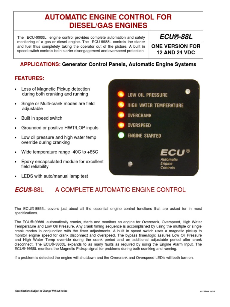 Automatic Engine Control For Diesel/Gas Engines: ECU®-88L | PDF | Relay ...