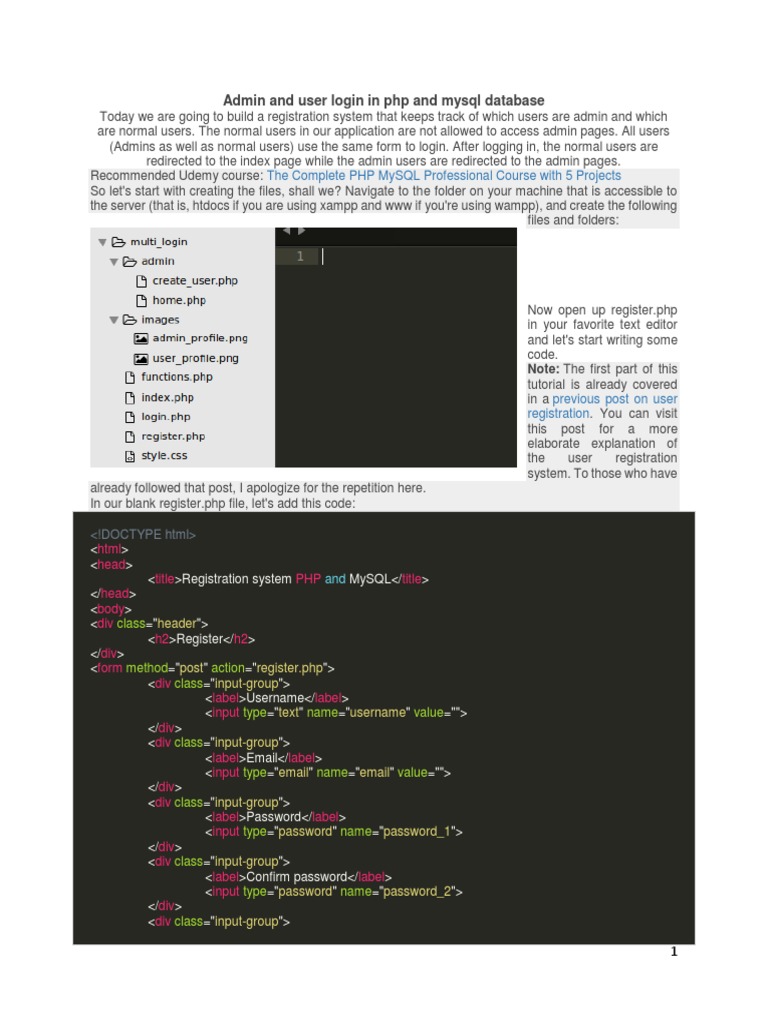 Admin and User Login in PHP and Mysql Database | PDF | Login | Password