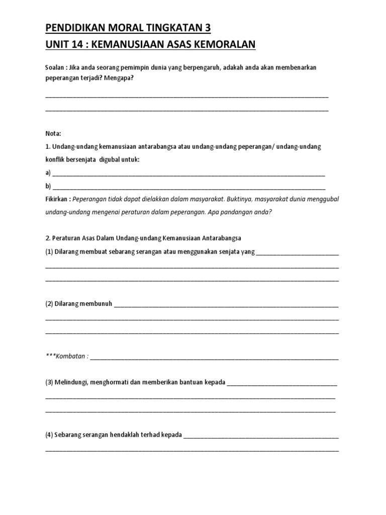 PENDIDIKAN MORAL TINGKATAN 3 - Nota Perang | PDF