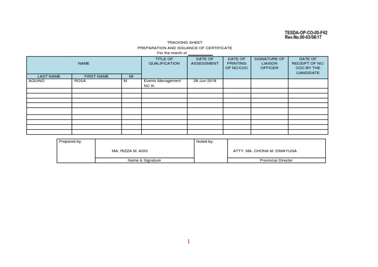Tracking Sheet | PDF