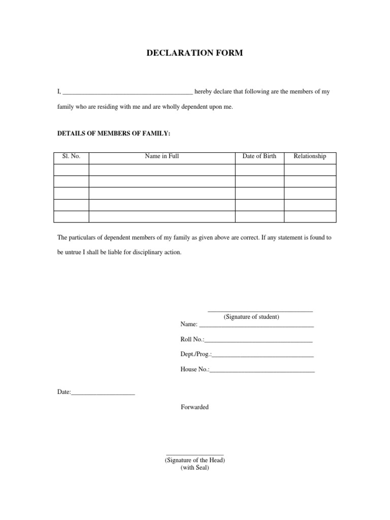 Declaration Form: Details of Members of Family | PDF | Career & Growth ...
