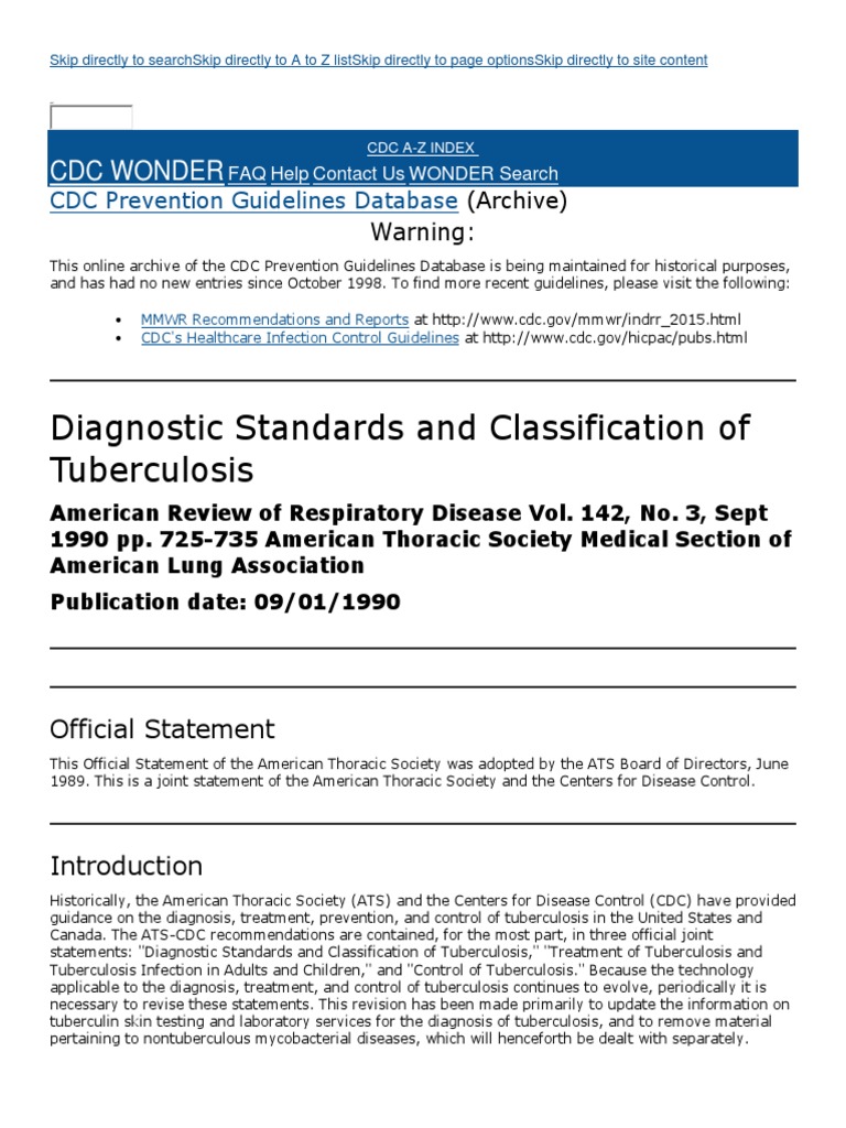 Diagnostic Standards and Classification of Tuberculosis: CDC Wonder ...