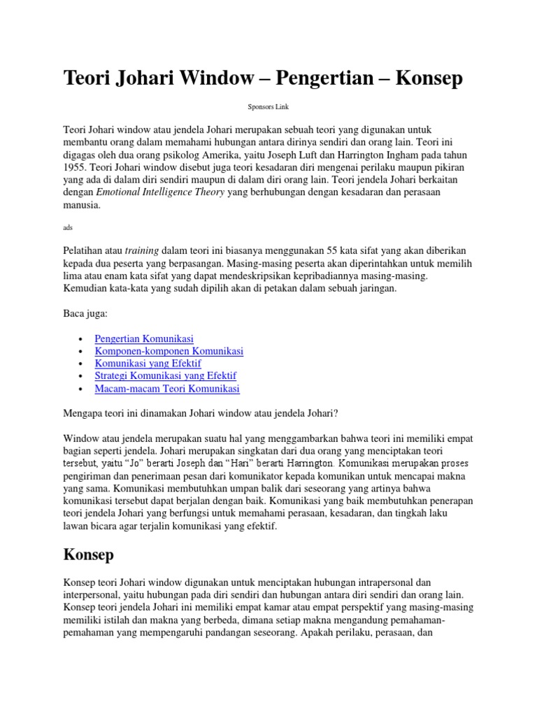 Konsep Johari Windows | PDF