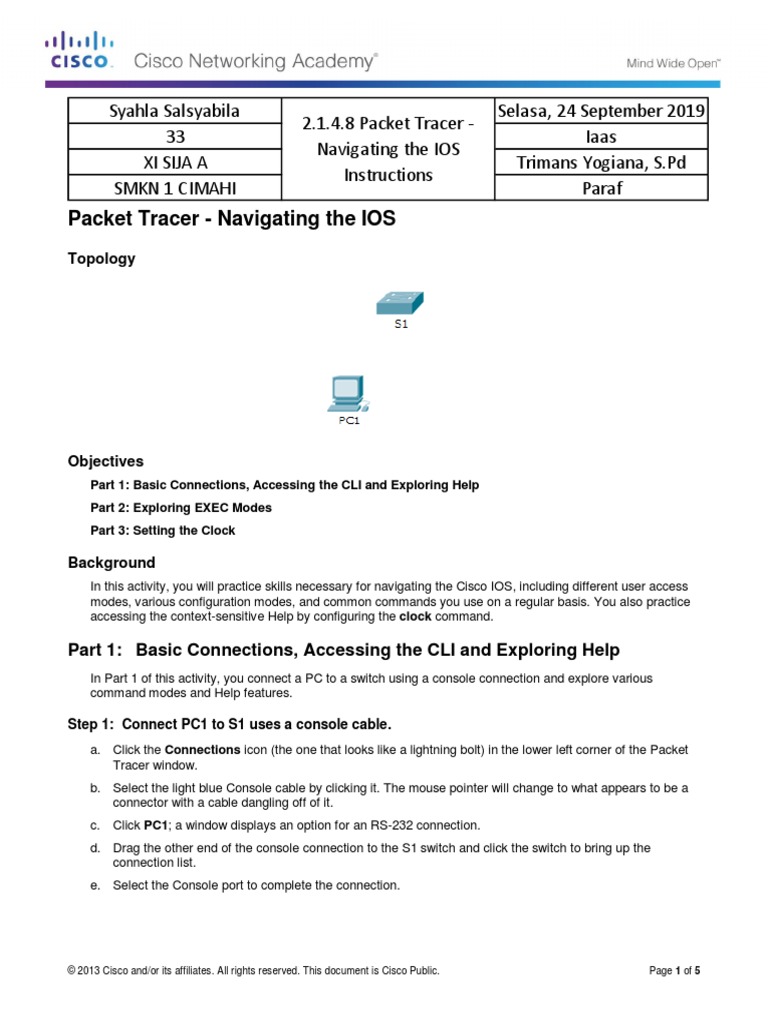 2.1.4.8 Packet Tracer - Navigating The IOS Instructions | PDF | Computer Terminal | Command Line ...