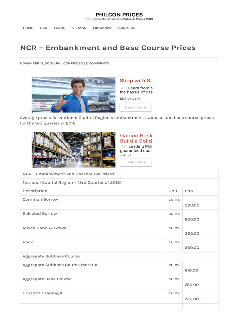 NCR Base Course and Aggregate Prices | PDF | Construction Aggregate ...