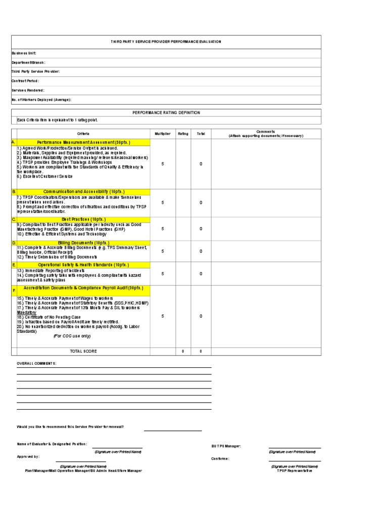 Third Party Service Provider Performance Evaluation | PDF | Invoice ...
