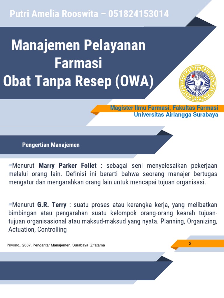 Manajemen Pelayanan Obat Wajib Apotek (OWA | PDF