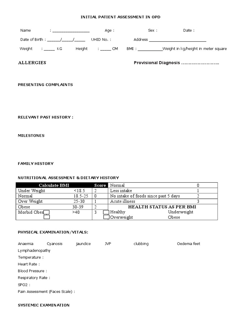 OPD Initial Patient Assessment Form | PDF | Obesity | Body Mass Index