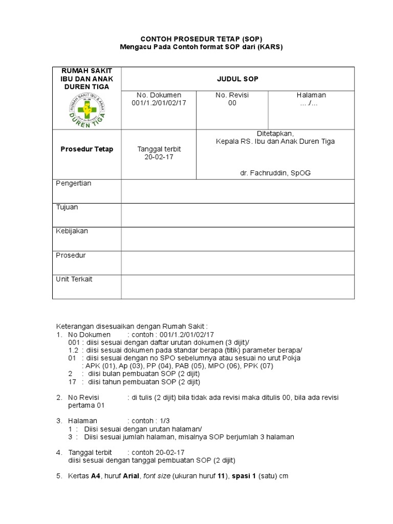 Contoh Format SOP Rumah Sakit | PDF