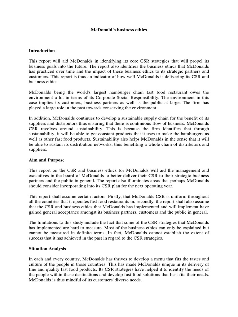 McDonald's CSR and Business Ethics Strategies | PDF | Corporate Social ...
