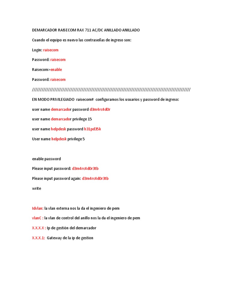 Configuración Demarcador Raisecom RAX 711 | PDF | Contraseña | Redes