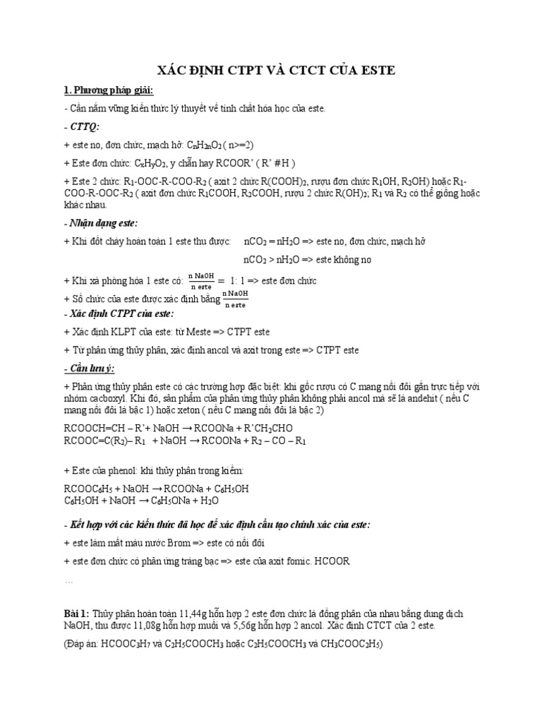 Xác Dinh CTPT Este | PDF